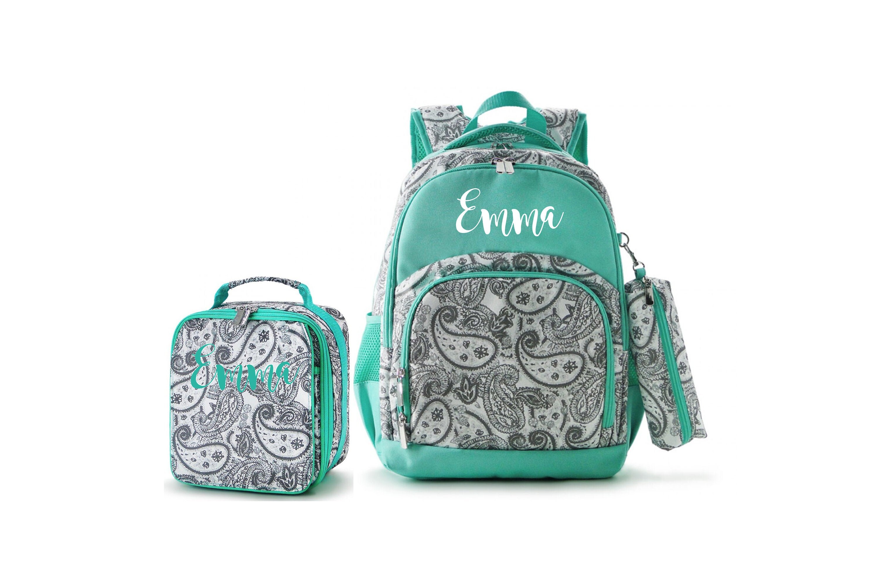 Personalized Paisley Backpack and Lunch Box Set - Kids School ...