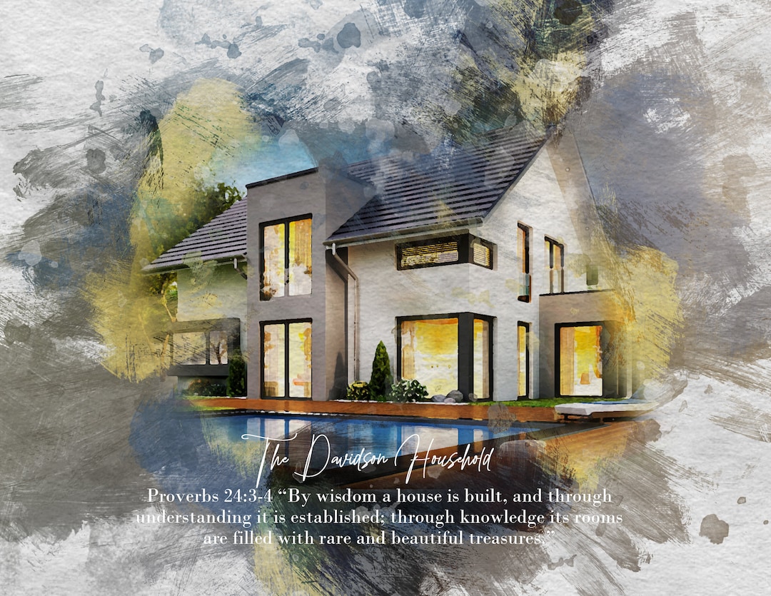 New Home Wall Art: Custom House Portrait - Personalized Gift - Etsy
