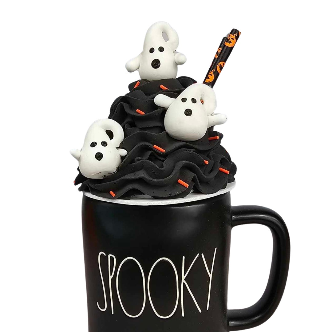 Halloween Ghost Mug Topper, Handmade, Black Mug Topper With Ghosts ...