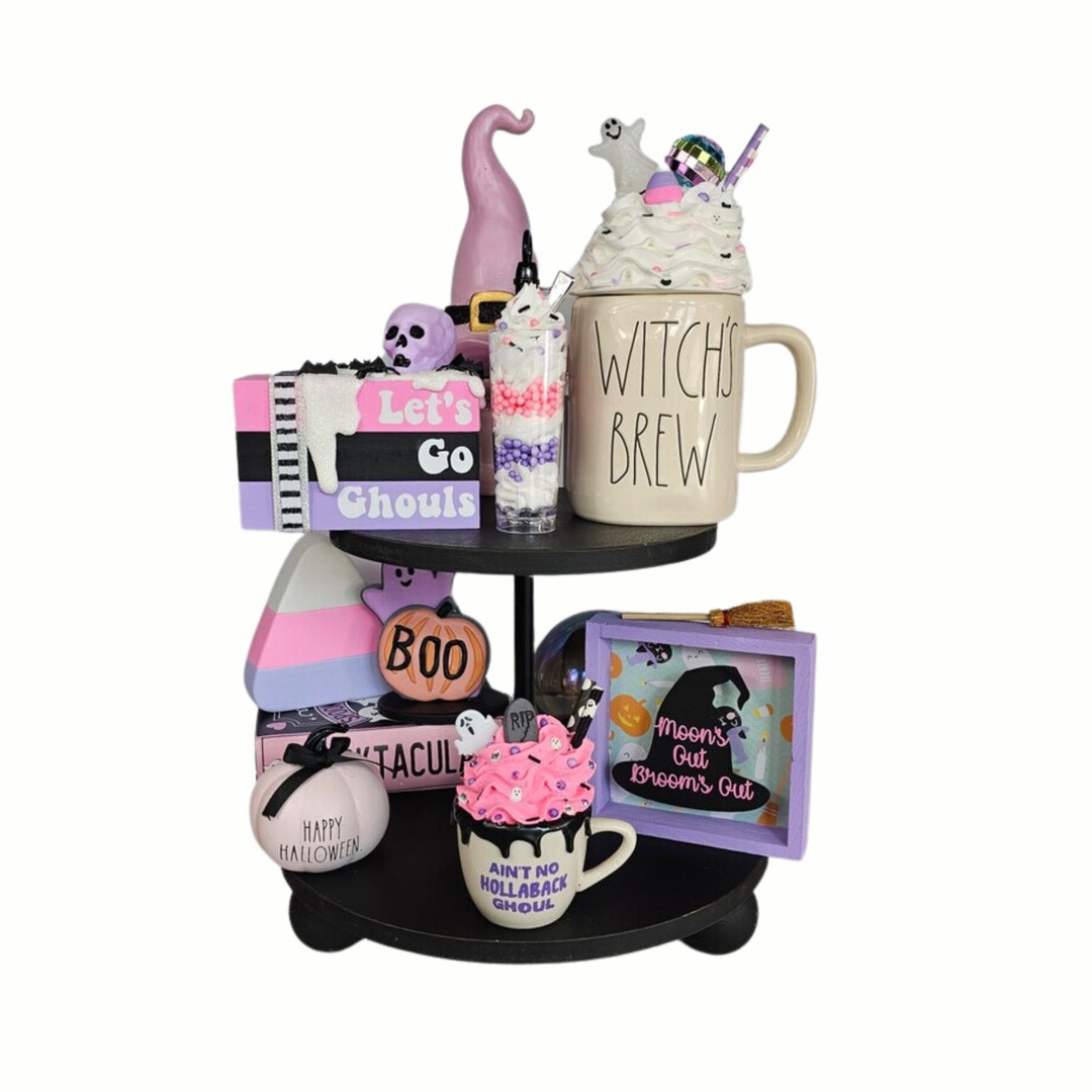 Pink Pastel Halloween Tiertray Decor Bundle, 6 Piece Set, Pastel Decor ...