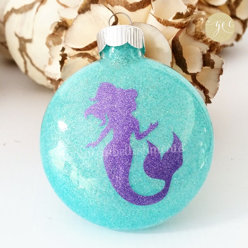 Personalized Mermaid Ornament, Glittered Glass Mermaid Ornaments ...