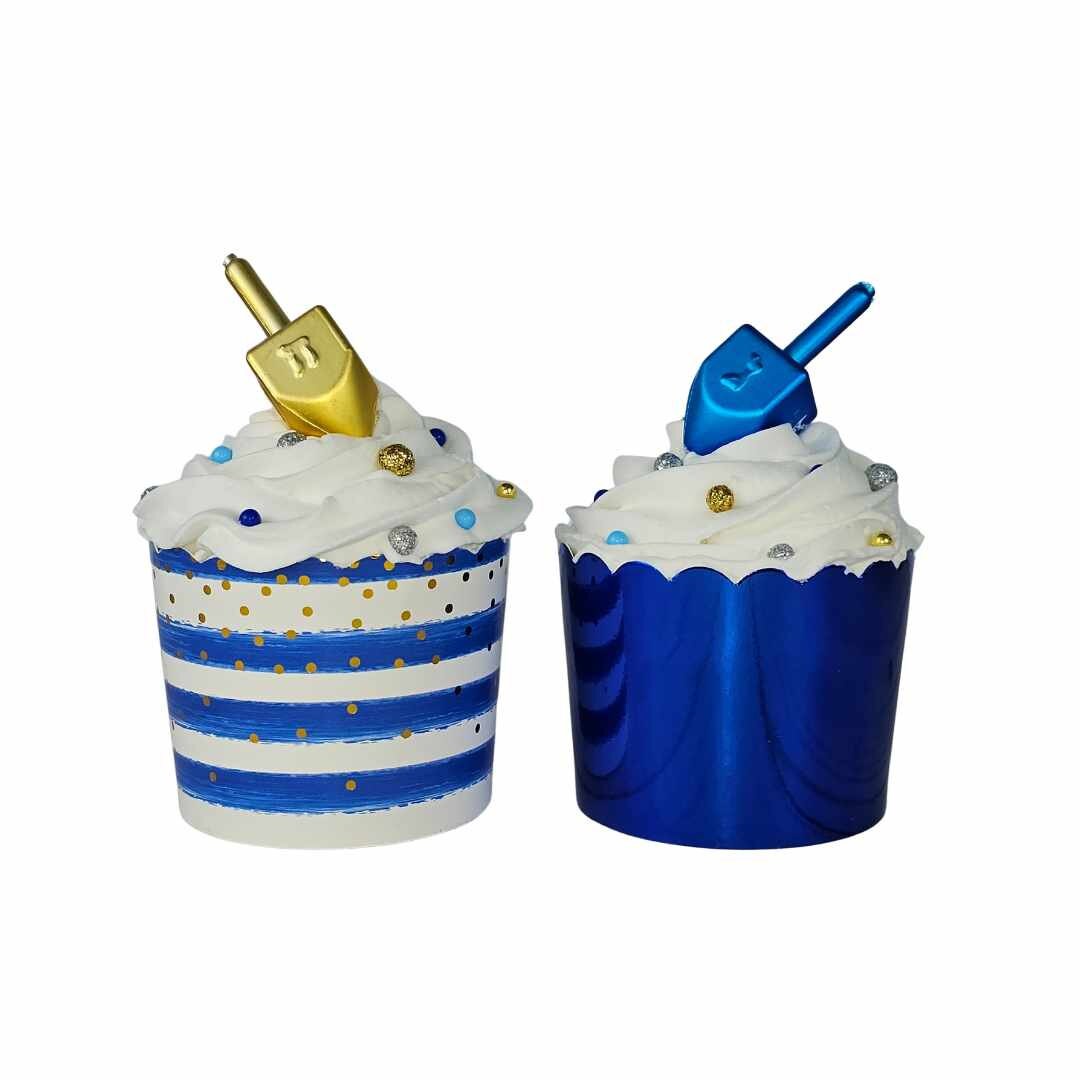 Set of 2 Hanukkah Fake Cupcakes With Dreidels, Faux Hanukkah Cupcake ...