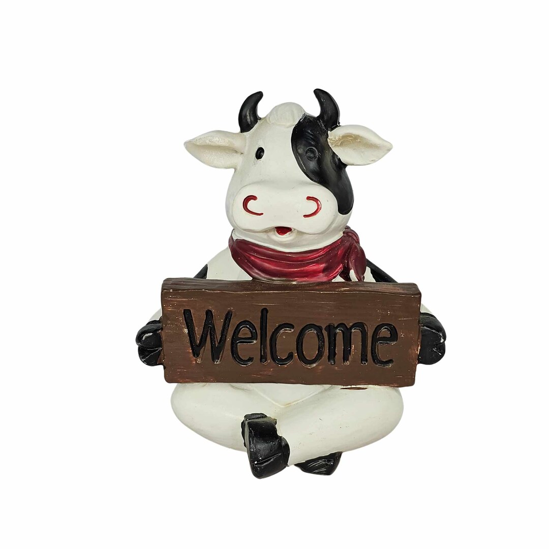 Welcome Cow for Tiered Tray Decor, Sitting Cow Decoration, Holstein ...