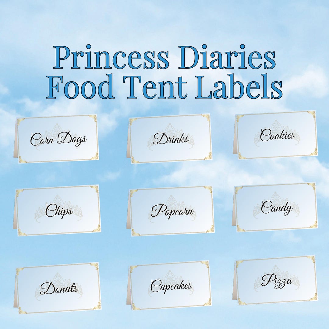 Princess Diaries Editable Food Tent Label Cards Digital File - Etsy