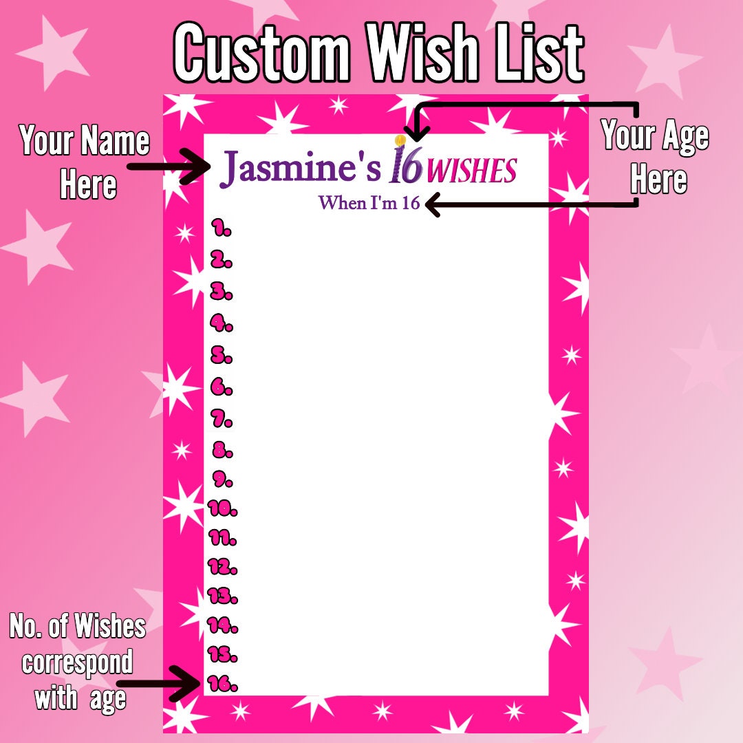 Custom Wish List | Ages 10-22 | Digital File - Etsy