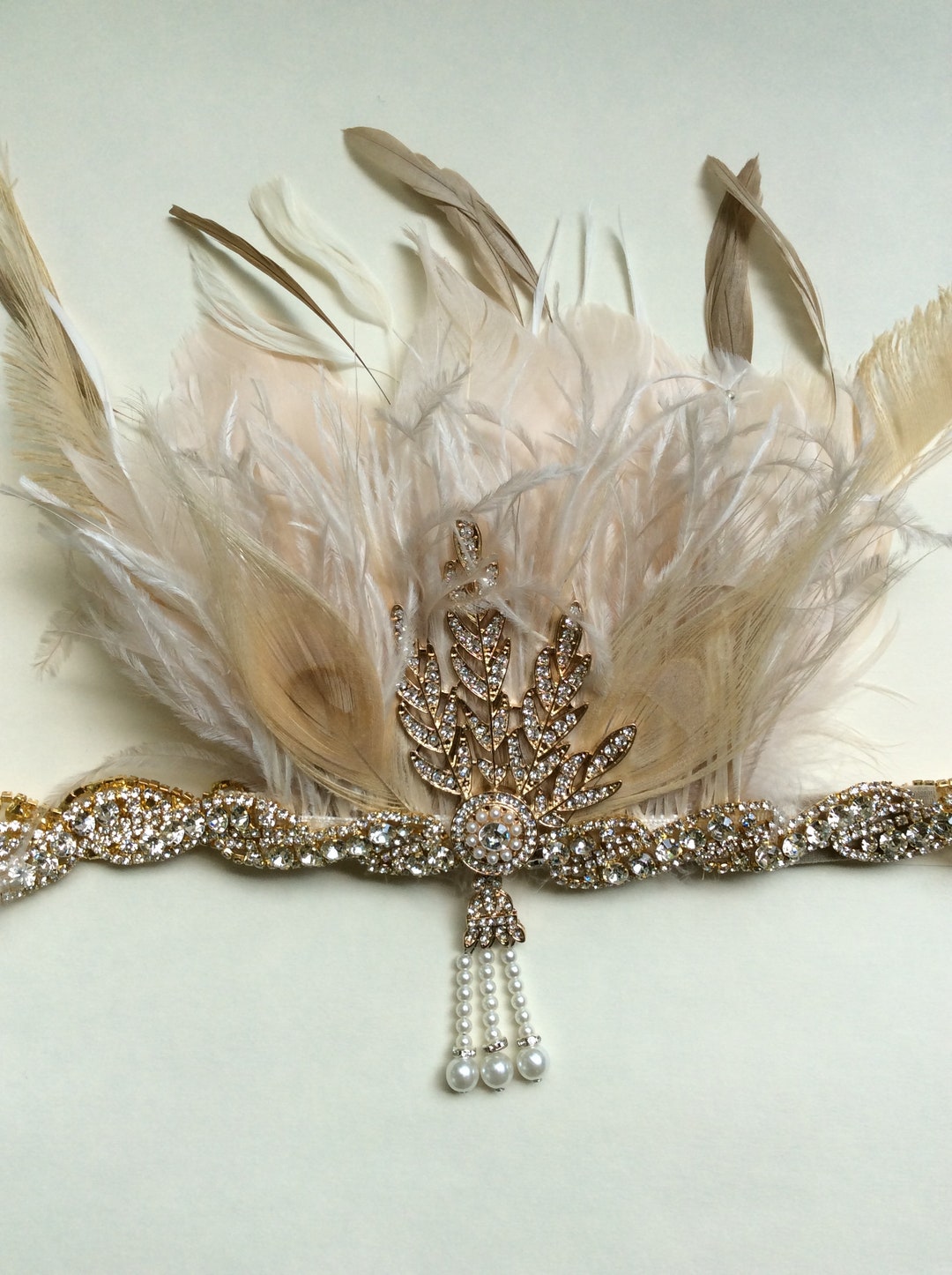 Gold Art Deco Bridal Headpiece: Feathered Rhinestone Fascinator - Etsy