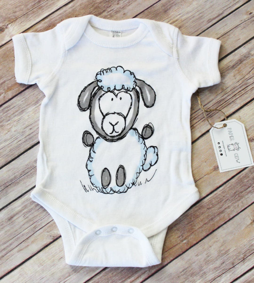 White Lucy Sheep Lamb Cotton Baby Bodysuit // Farm Baby// Baby Gift ...