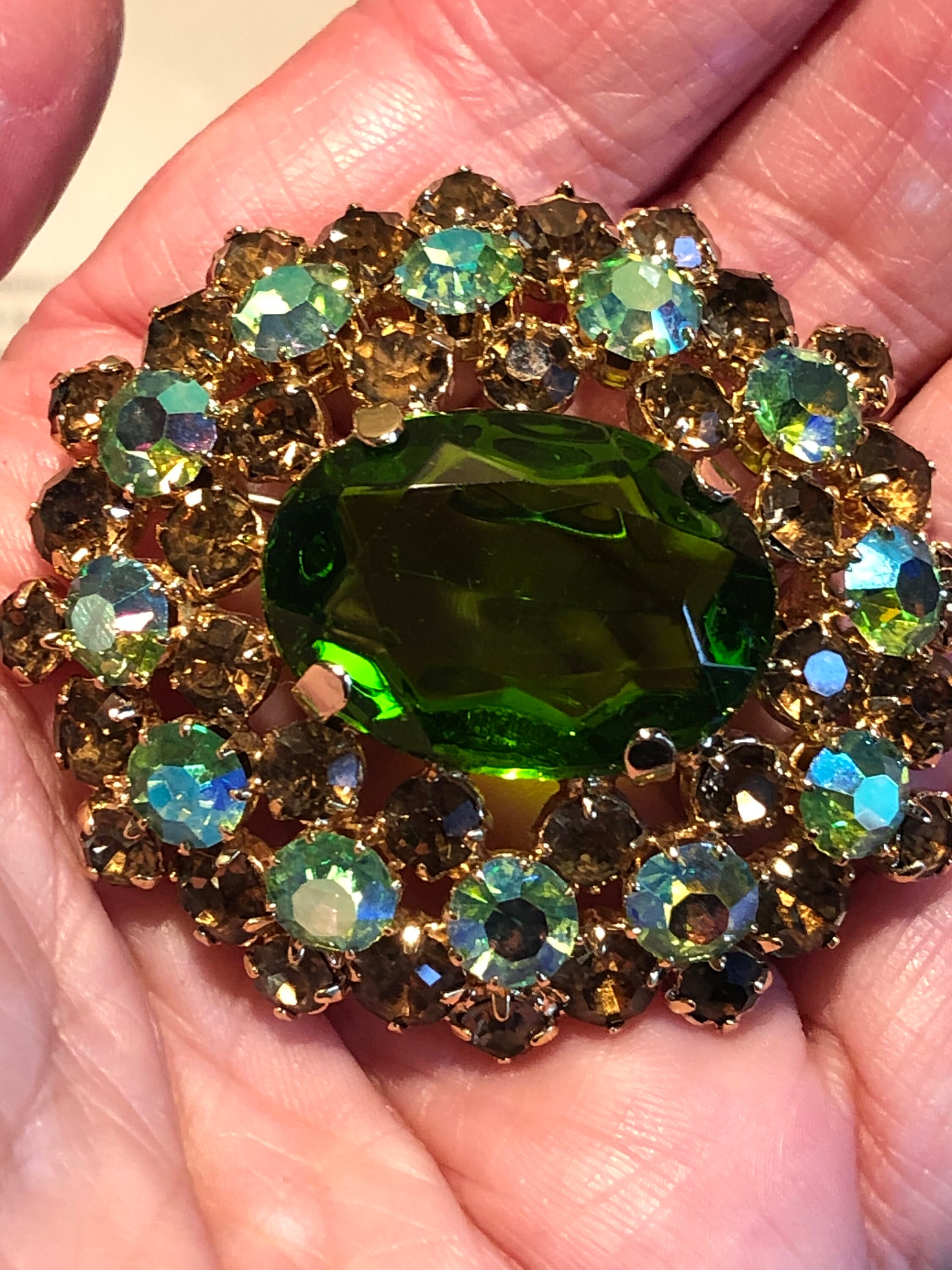 Broche Strass Verts Et Ambre. Magnifique Cabochon Sans Grafigne - Etsy ...