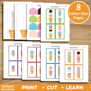 Ice Cream Building Activity, Busy Binder, Preschool Worksheet, Toddler ...
