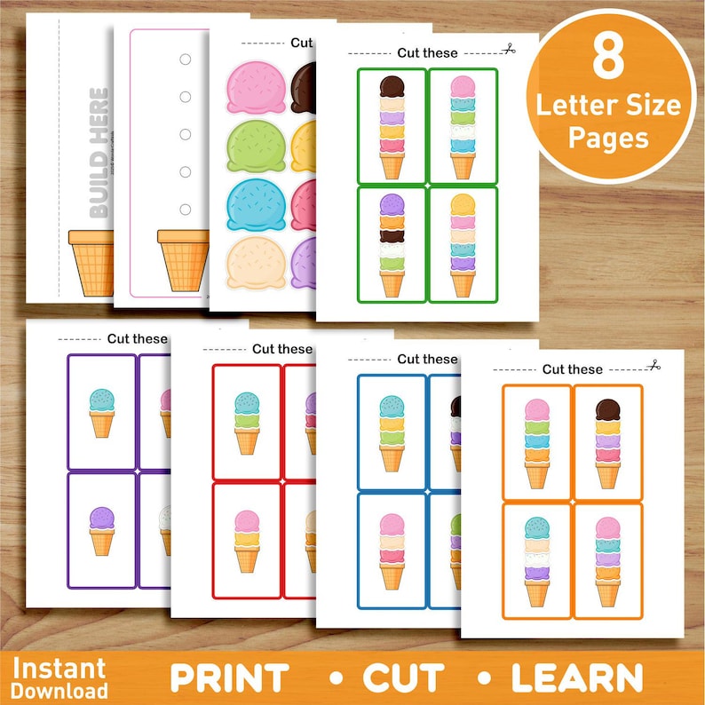 Ice Cream Building Activity, Preschool Pattern Matching (digital ...