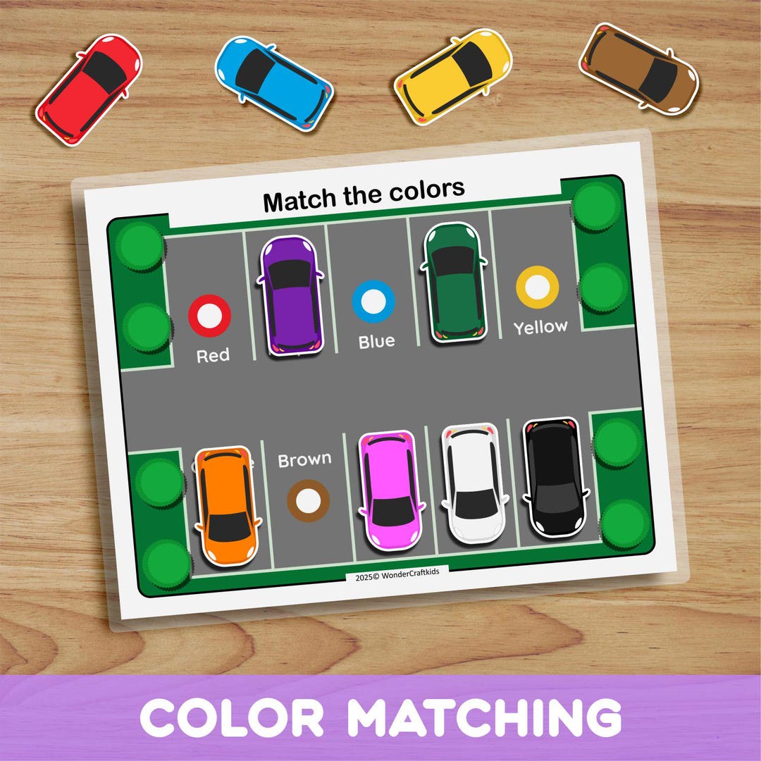 Parking Lot Color Matching, Busy Binder, Preschool Worksheet, Toddler ...