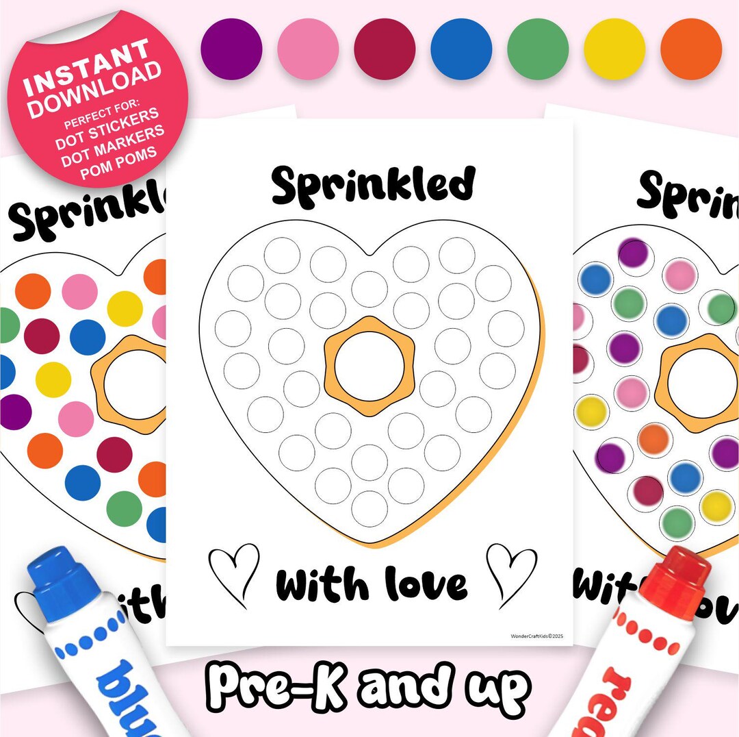 Heart Donut Dot Art Printable | Fine Motor Skills, Pre-k Activity, Dot ...