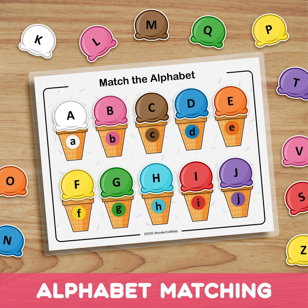 Ice Cream Alphabet Matching, Busy Binder, Preschool Worksheet, Toddler ...