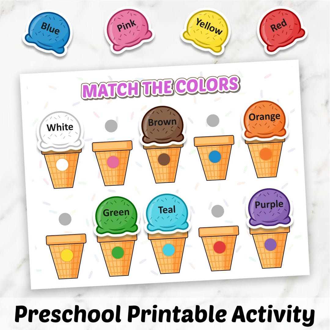 Ice Cream Color Matching Preschool Activity Sheet, Printable Toddler ...