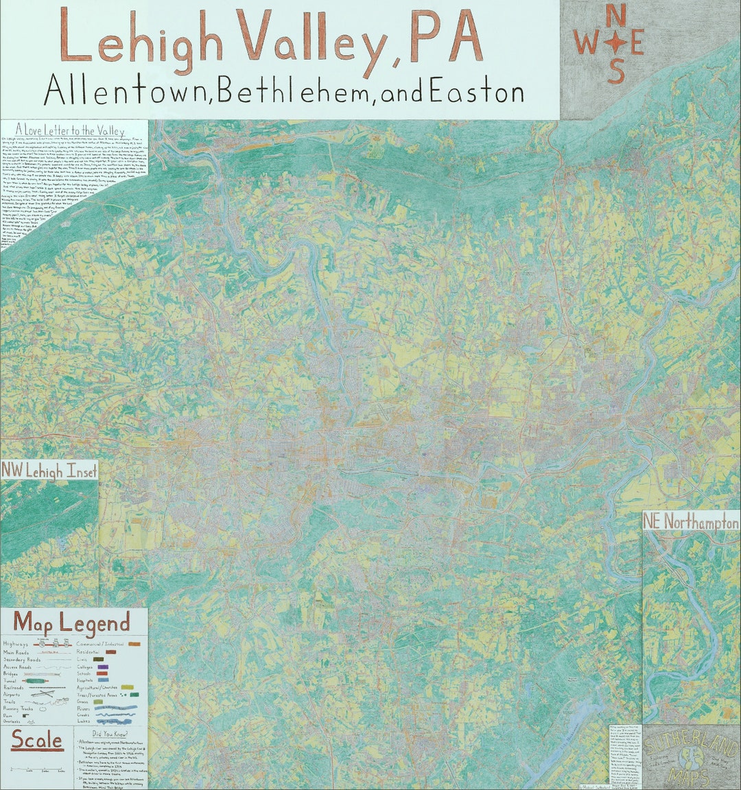 Lehigh Valley, PA Map (22.5 by 24 In) - Etsy