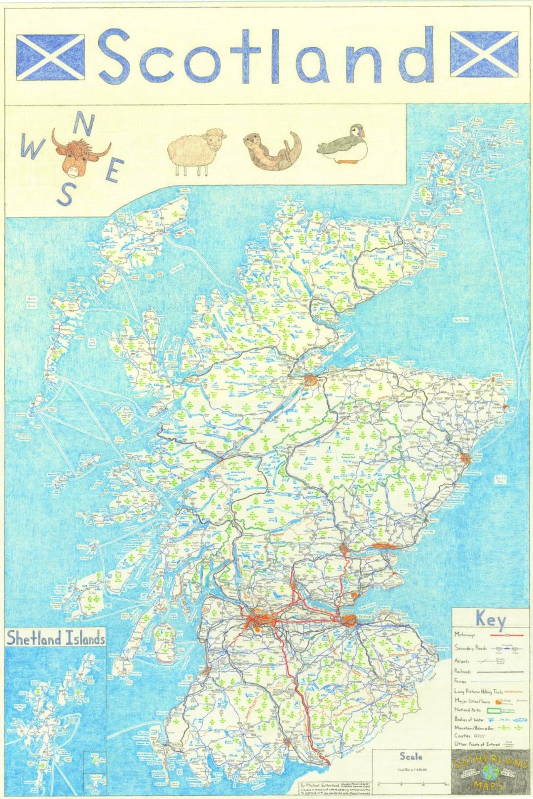 Scotland: A Hand Drawn Map - Etsy