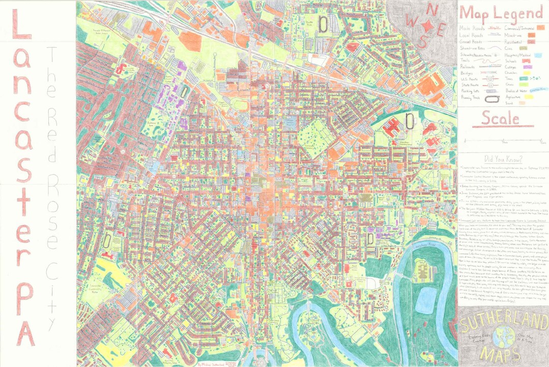 Lancaster, PA: A Hand Drawn Map - Etsy