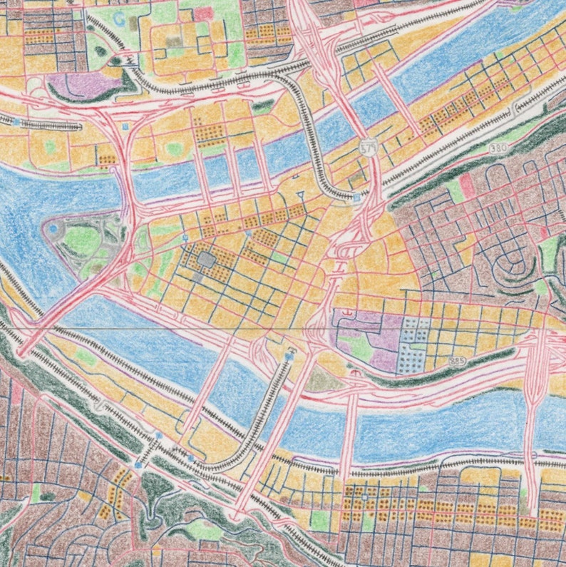 Pittsburgh, PA: A Hand Drawn Map - Etsy