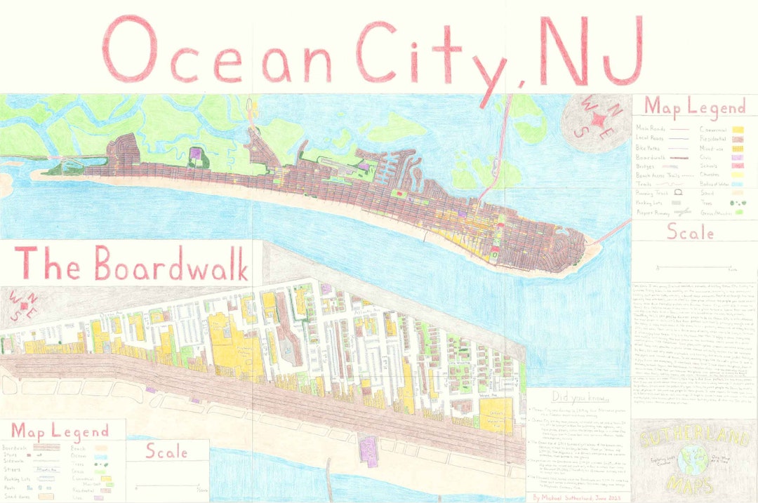 Ocean City, NJ: A Hand Drawn Map (24 by 36 In) - Etsy