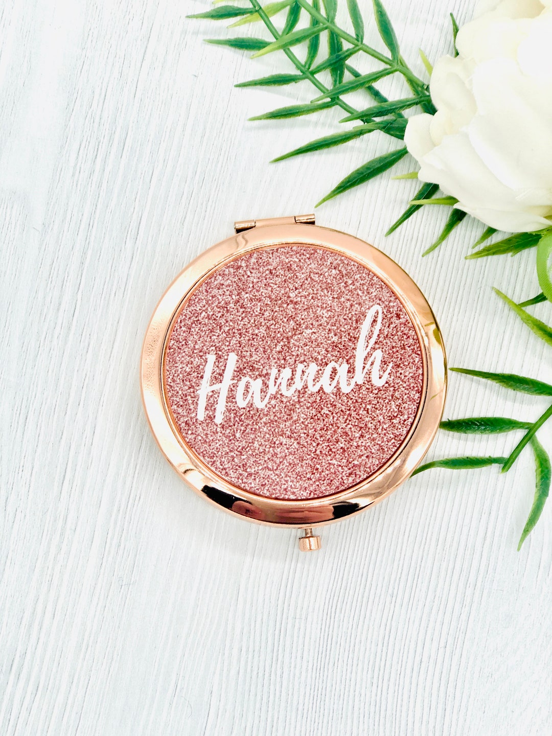Personalised Rose Gold Glitter Effect Pocket Mirror, Rose Gold Compact ...