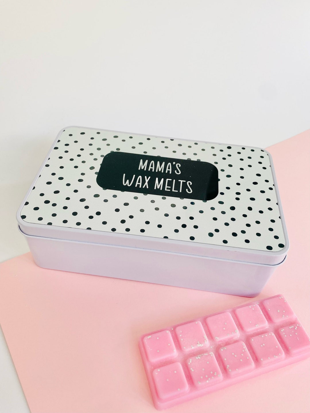 Personalised Spotty Storage Tin, Scandi Storage, Wax Melt Storage Tin ...