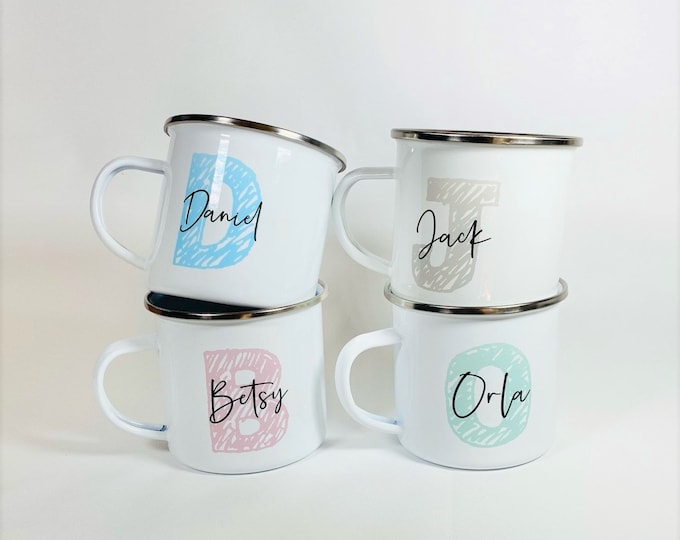 Personalised Colourful Initial Letter Name Enamel Mug, ANY Letter ...