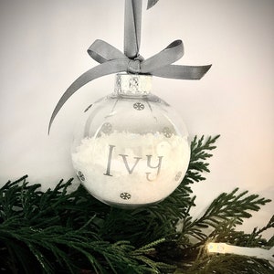 Personalised Bauble With Artificial Snow, Shatterproof Bauble ...