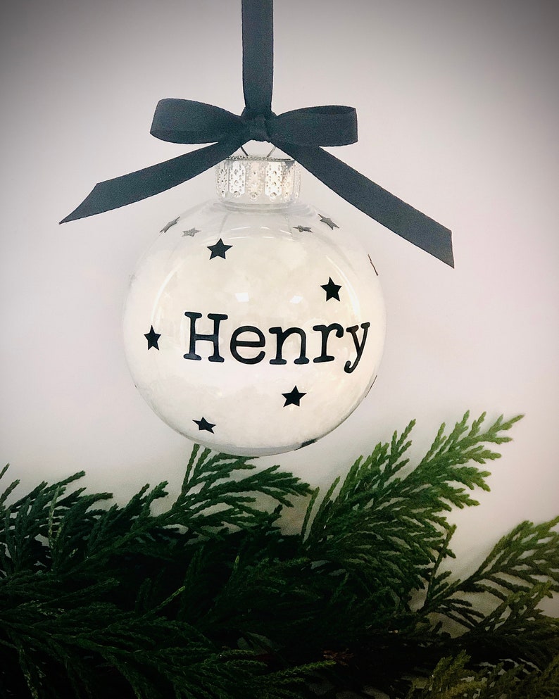 Personalised Bauble With Artificial Snow, Shatterproof Bauble ...