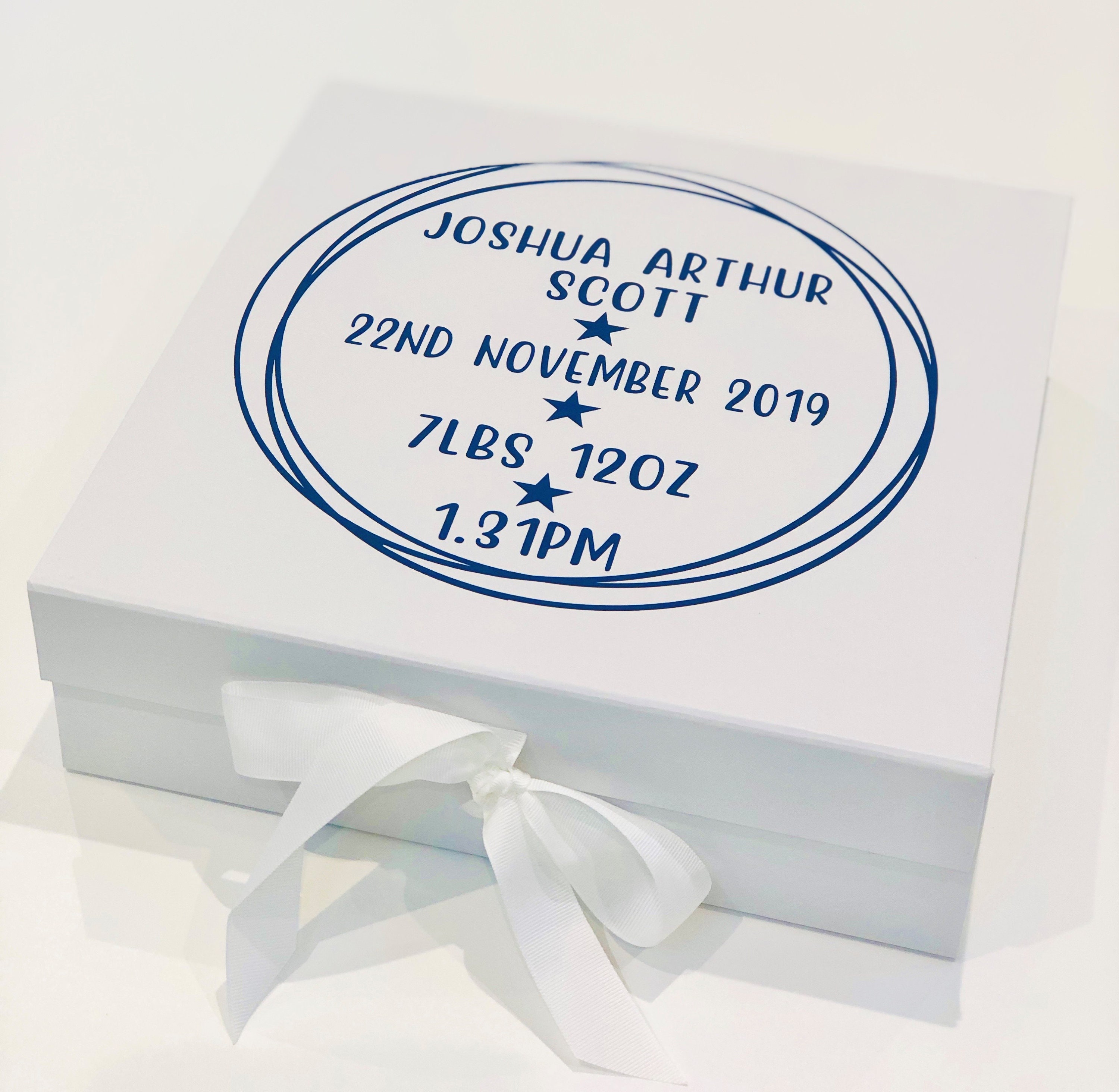 White Baby Keepsake Box With White Personalisation, Newborn ...
