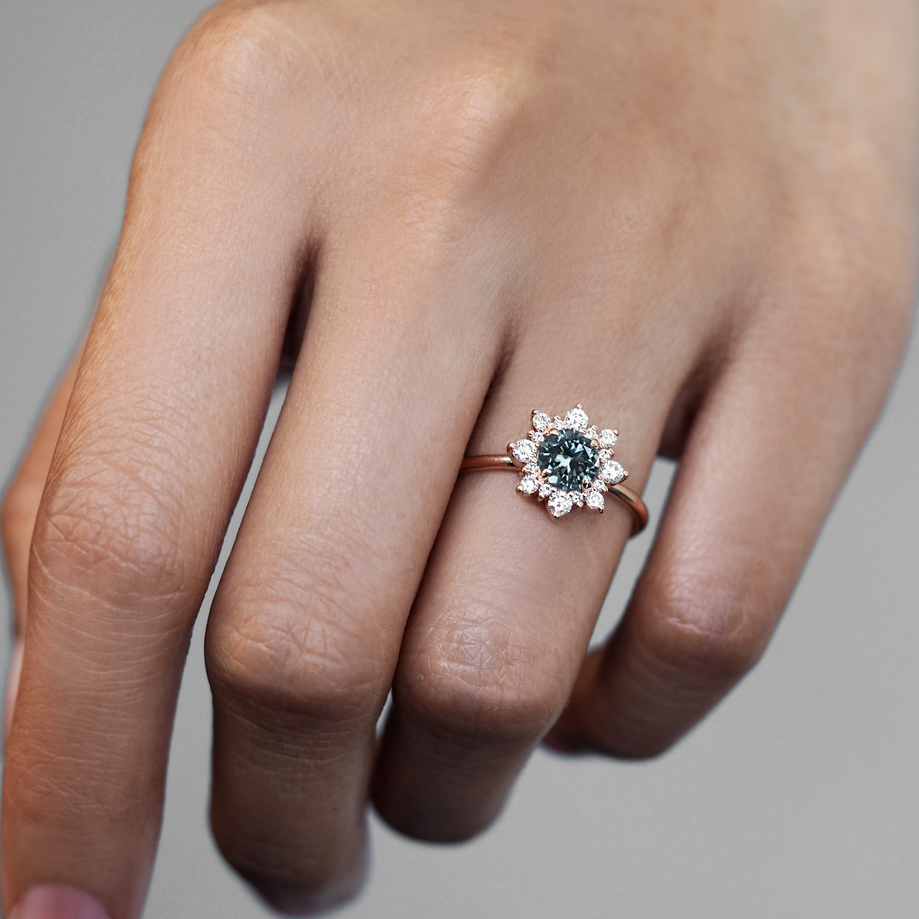 Gray Spinel Ring Halo Engagement Ring Spinel Diamond Ring | Etsy