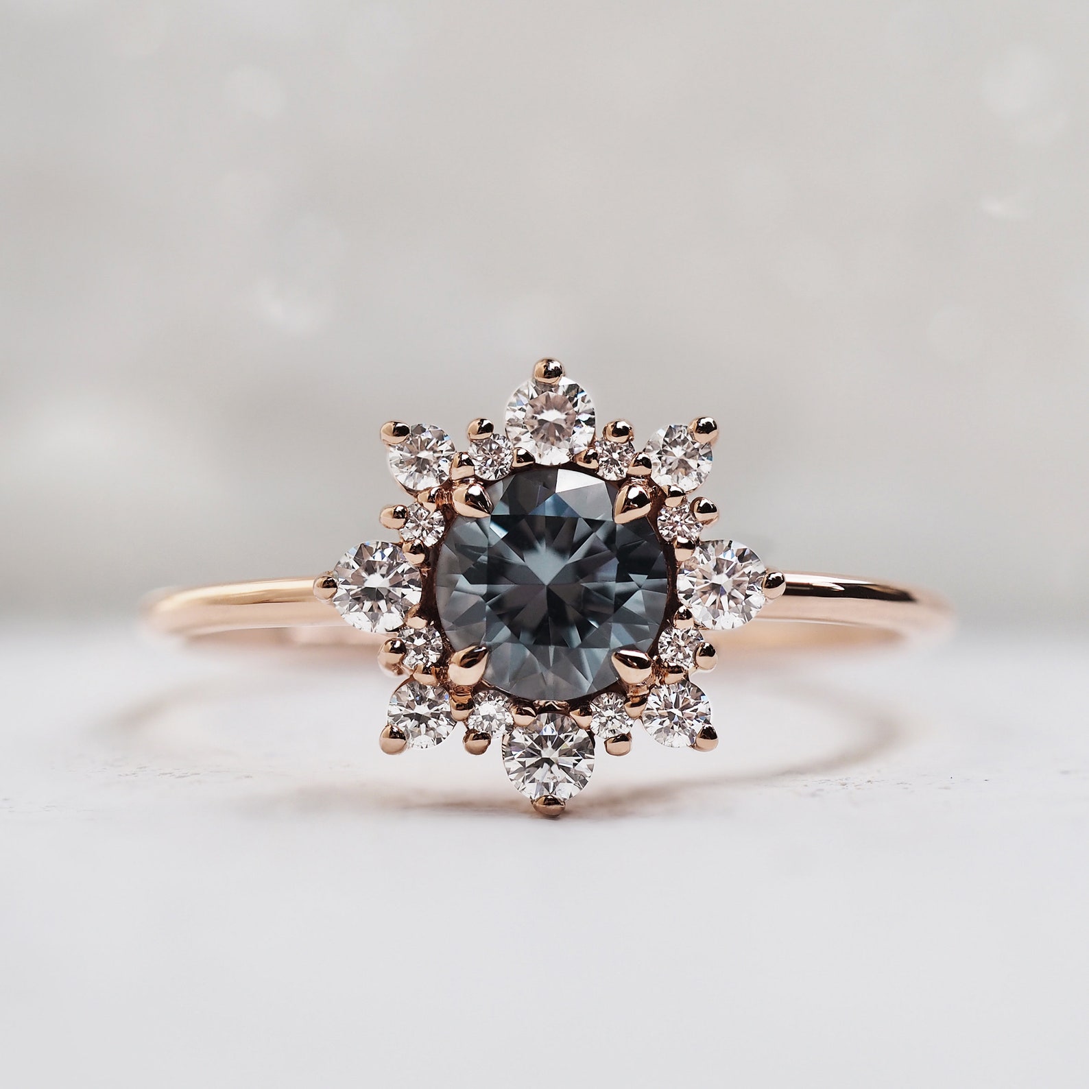 Gray Spinel Ring Halo Engagement Ring Spinel Diamond Ring - Etsy