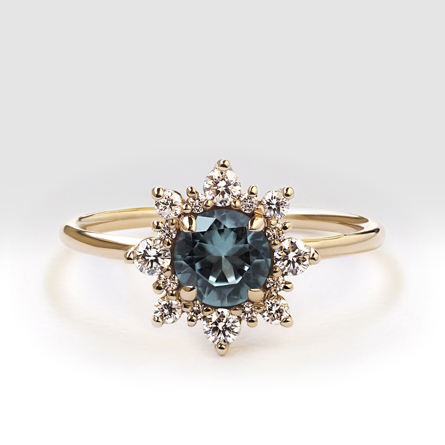 Gray Spinel Ring Halo Engagement Ring Spinel Diamond Ring | Etsy