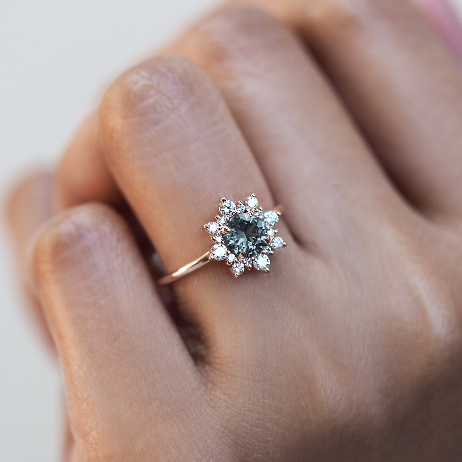 Gray Spinel Ring Halo Engagement Ring Spinel Diamond Ring - Etsy