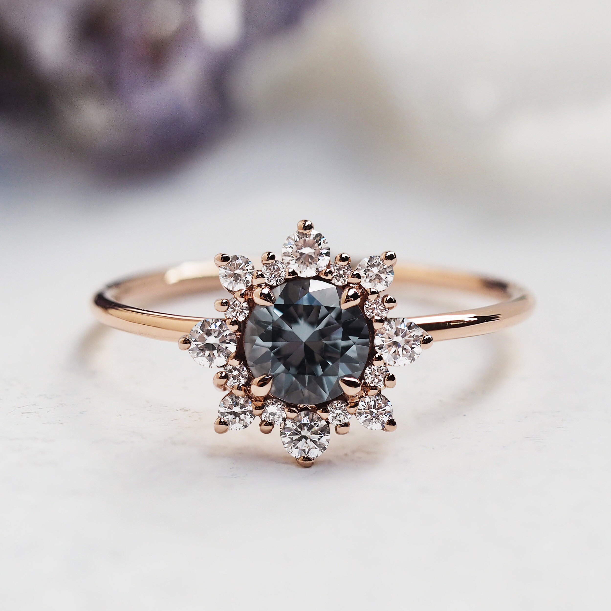 Gray Spinel Ring Halo Engagement Ring Spinel Diamond Ring | Etsy