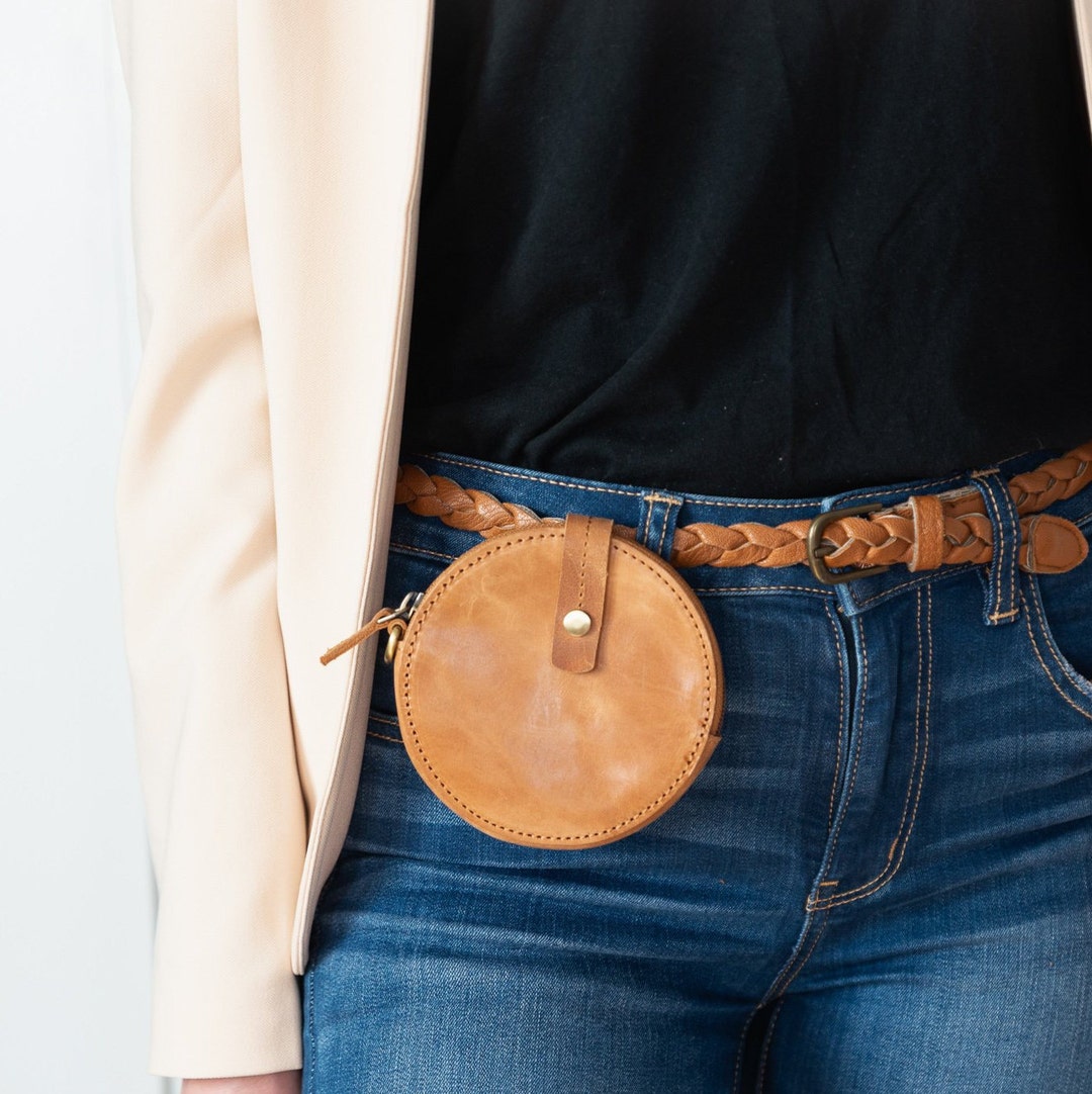 Coin Purse Leather Pouch Round Belt Bag Coin Holder - Etsy