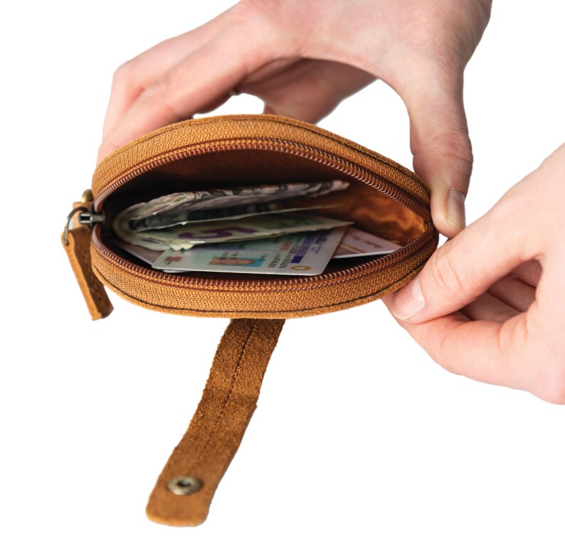 Coin Purse Leather Pouch Round Belt Bag Coin Holder - Etsy