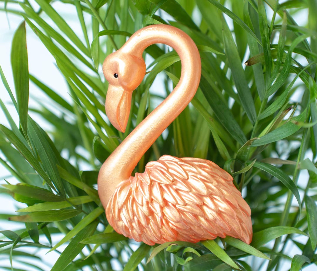Flamingo Figurine Plant Stick, Handmade Resin Flamingo, 2D Flamingo ...