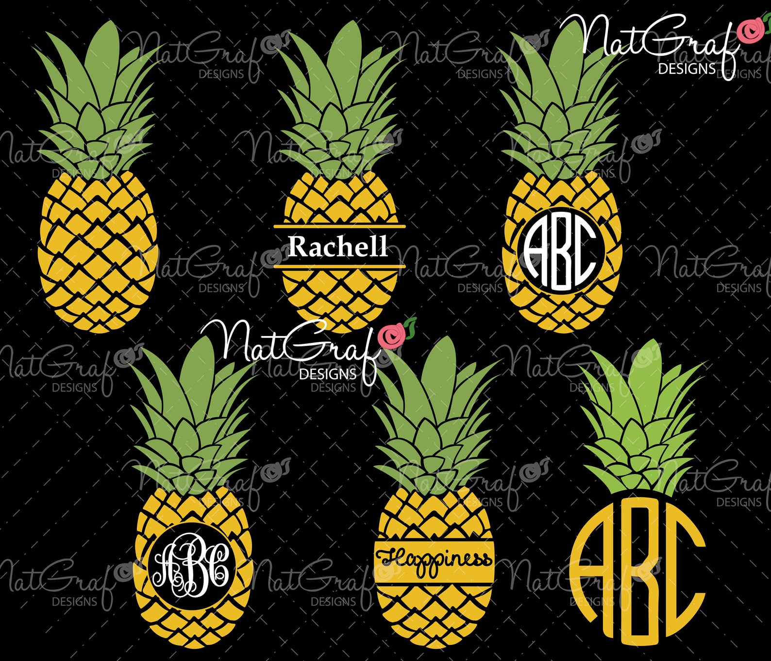 Pineapple SVG Cut Files Monogram Frames Summer Monogram | Etsy