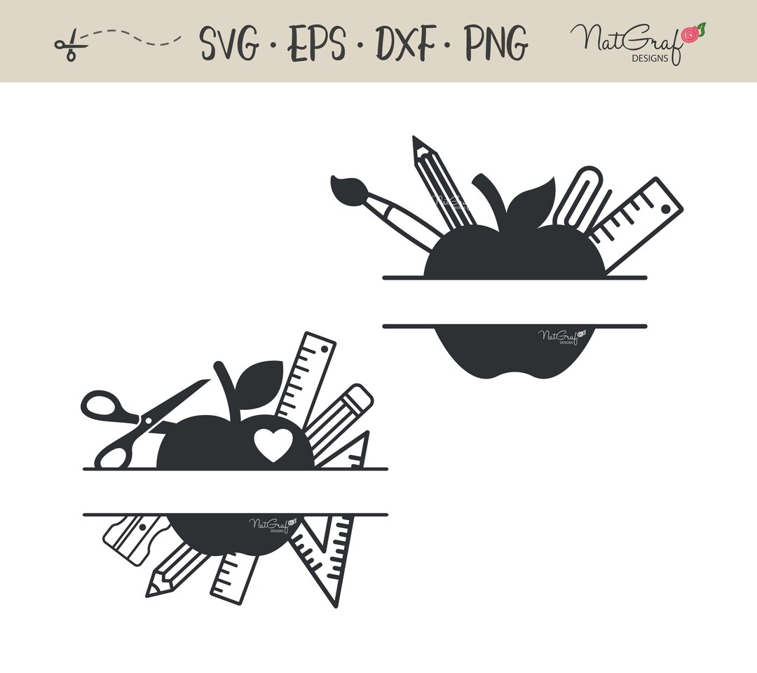 Teacher Stationery, Apple SVG, Split Monogram, Teacher Monogram, Apple ...