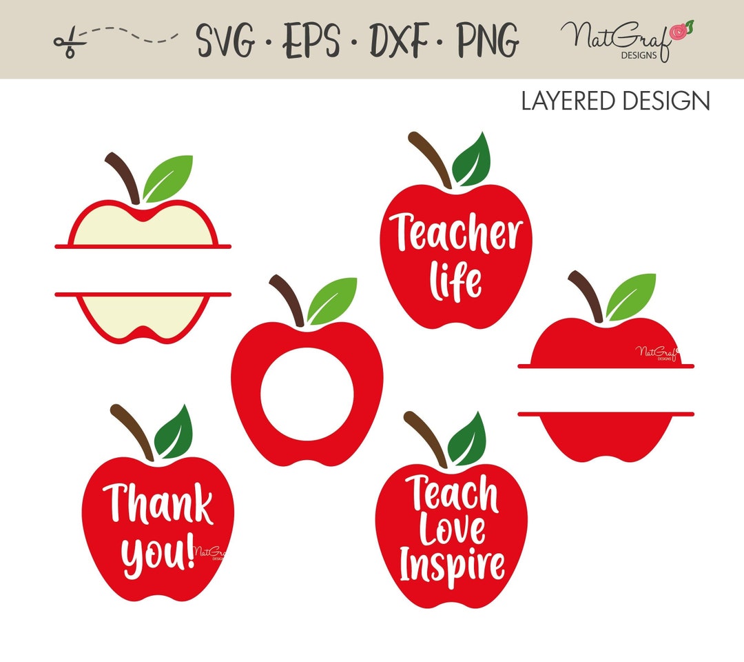 School Apples, Apple SVG, Split Monogram, Teacher Monogram, Teacher SVG ...