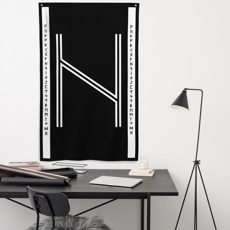 Hagalaz Elder Futhark Runes Black White Wall Hanging Flag, Norse Pride ...