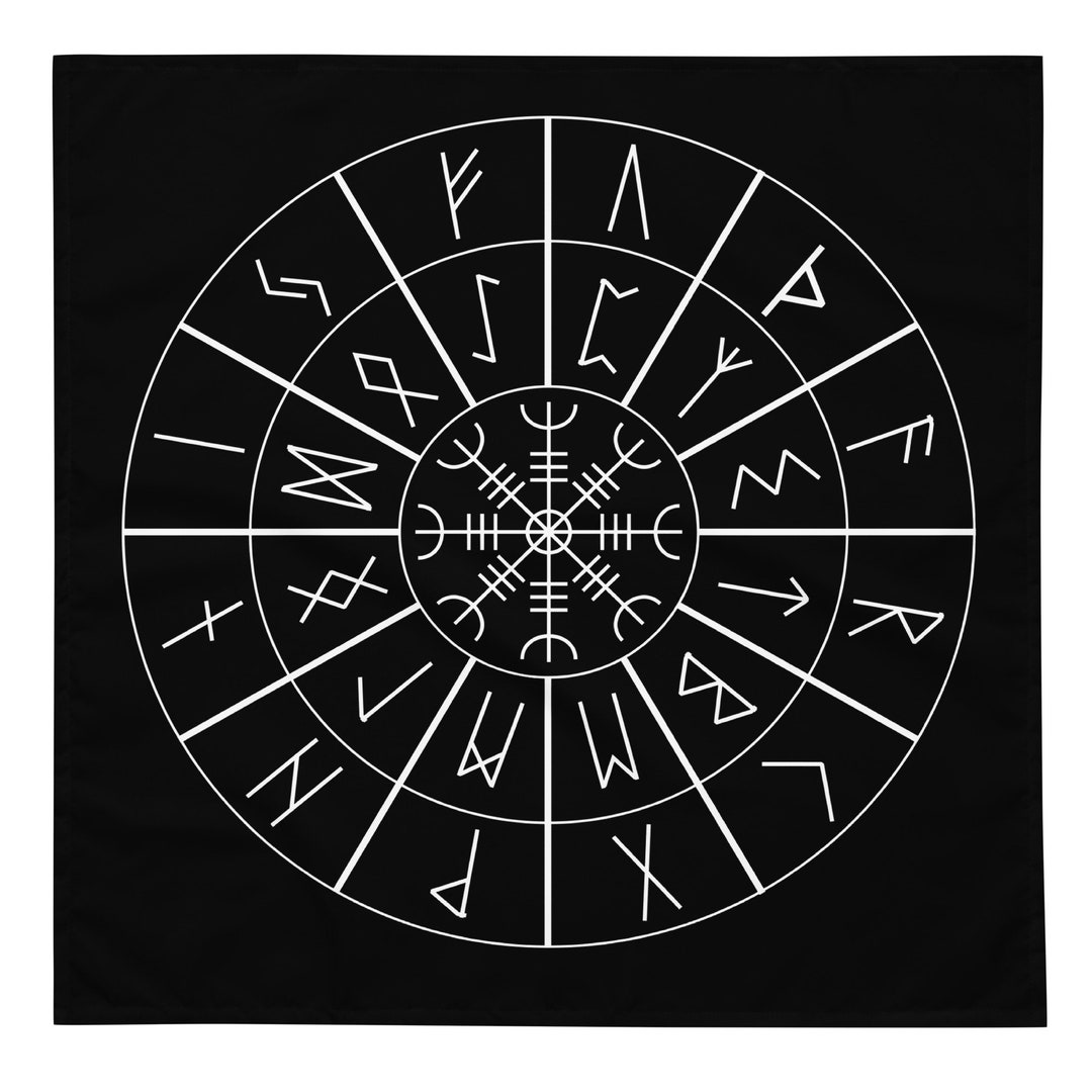 Aegishjalmr Runes Black Circle Divination Casting Cloth, Helm of Awe ...