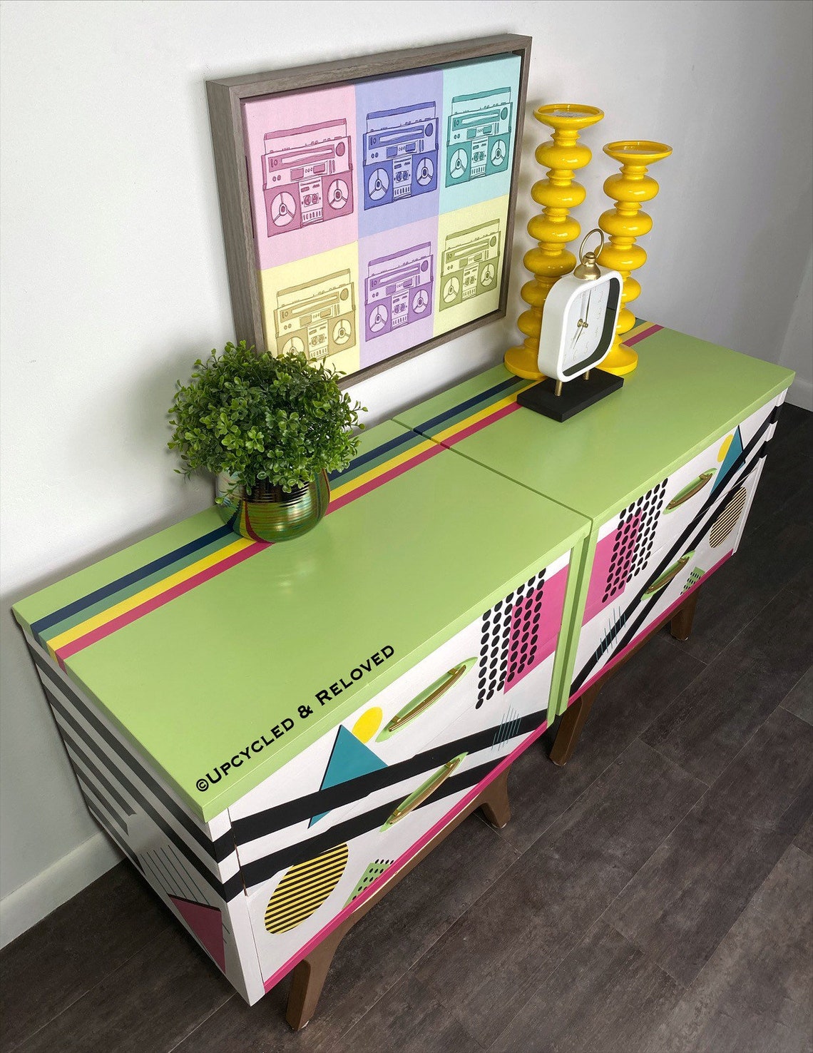 MCM Retro Vintage Nightstands, 80s Vibe, Geometric End Tables, Vintage ...