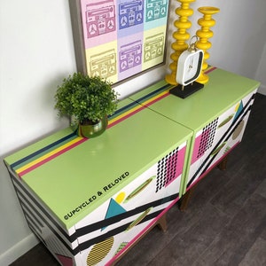 MCM Retro Vintage Nightstands, 80’s Vibe, Geometric End Tables, Vintage ...