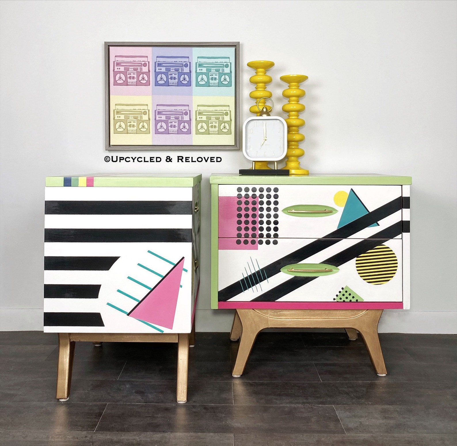 MCM Retro Vintage Nightstands, 80’s Vibe, Geometric End Tables, Vintage ...