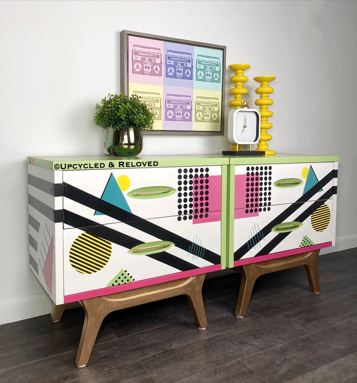 MCM Retro Vintage Nightstands, 80’s Vibe, Geometric End Tables, Vintage ...