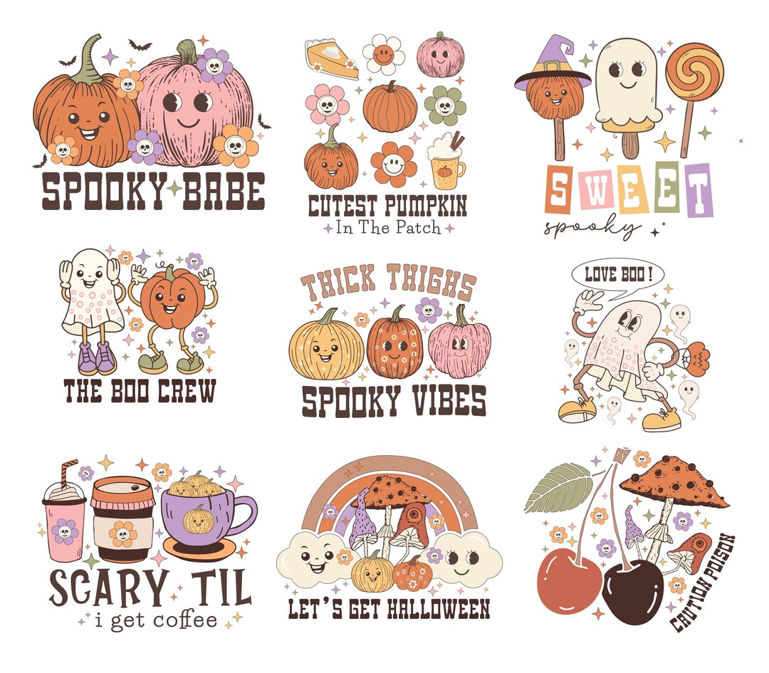 Retro Halloween PNG Bundle: Ghost & Pumpkin Designs (digital Art) - Etsy