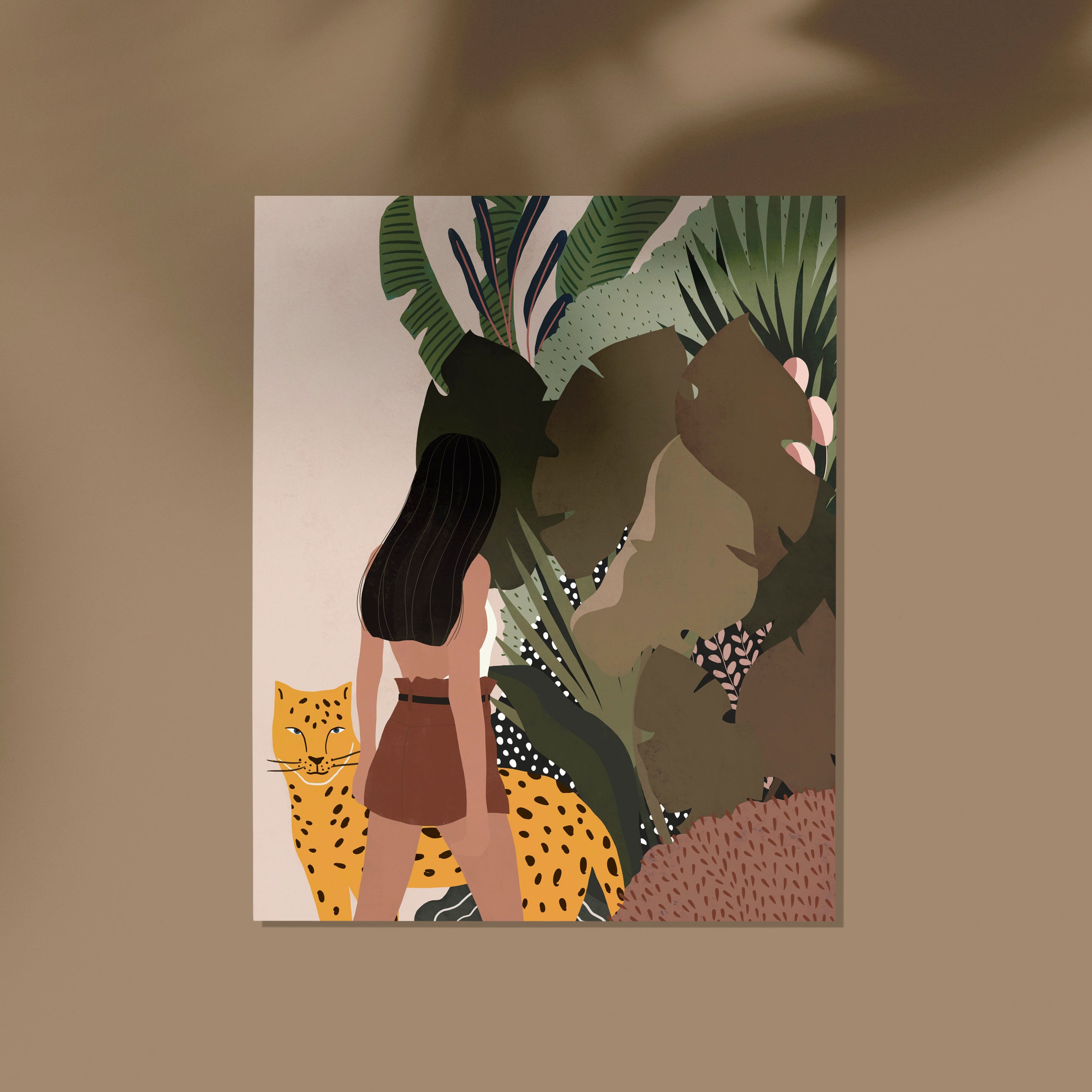 Leopard & Girl Illustration Woman illustration print | Etsy