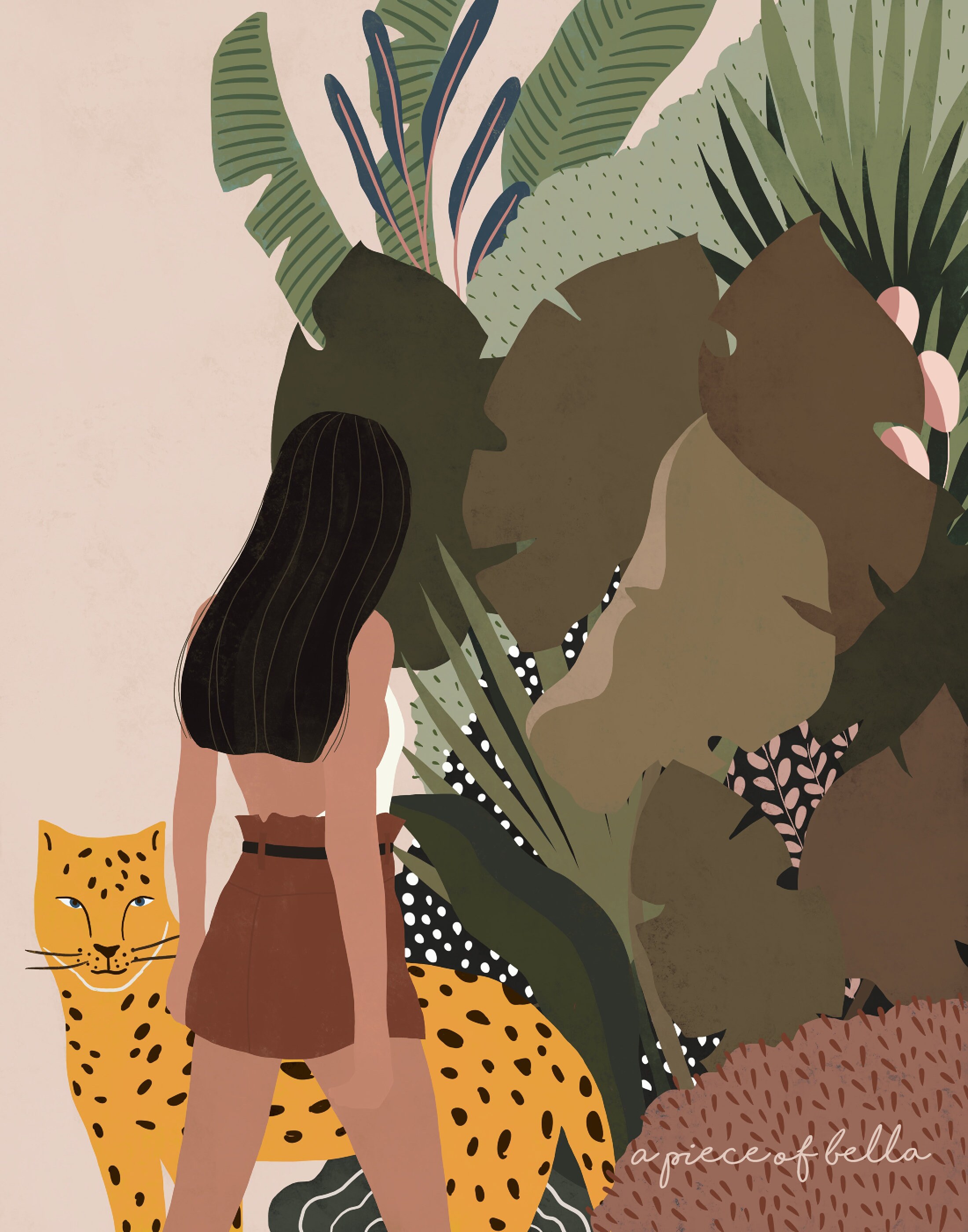 Leopard & Girl Illustration Woman illustration print | Etsy