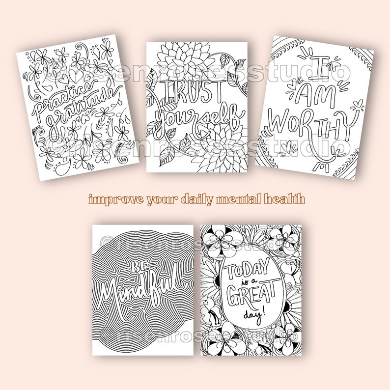 Mindful Coloring Pages (5)/positive Mantras/digital/instant Download ...